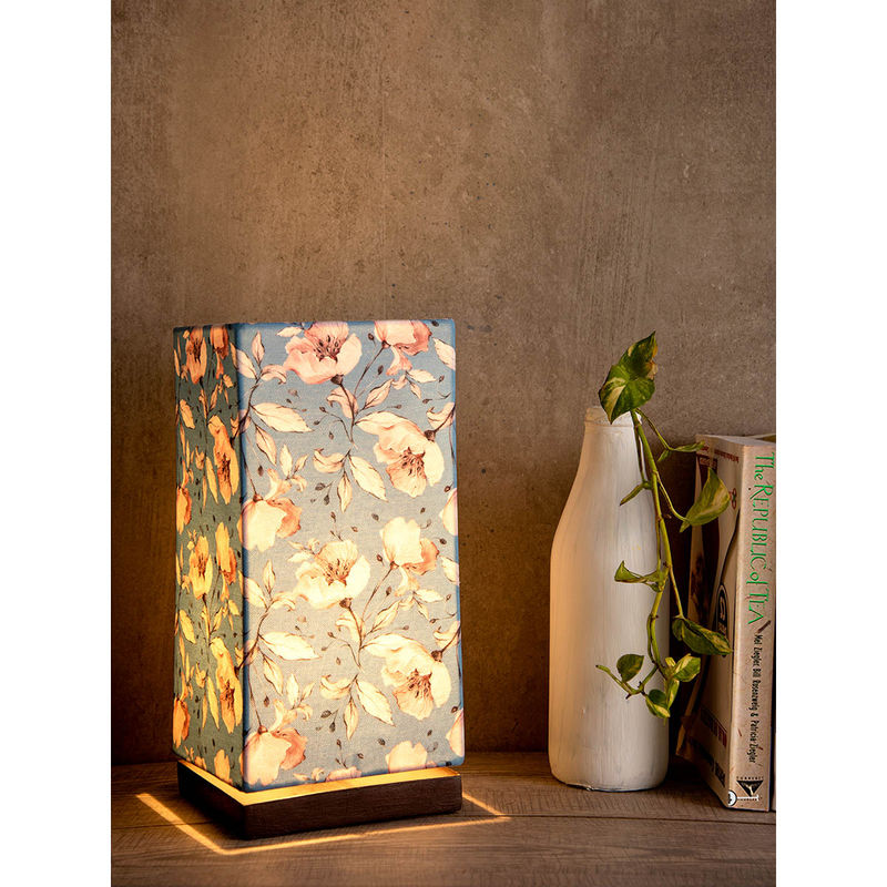 Buy Green Girgit Floral Lamp with Wooden Base Online