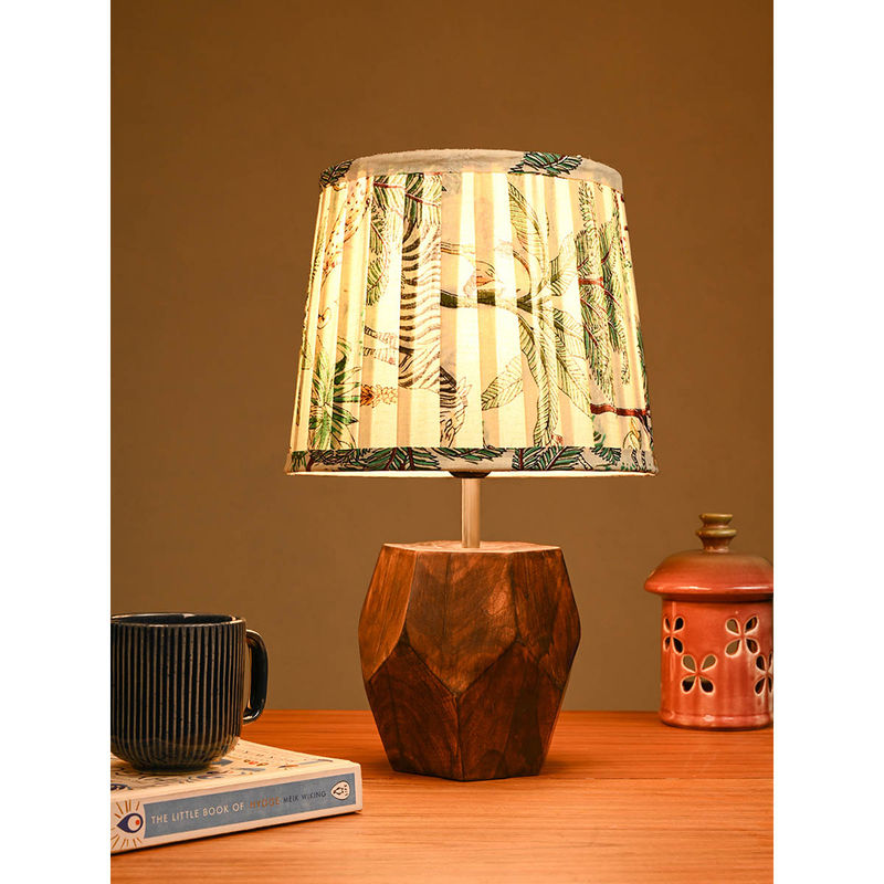 Buy Green Girgit Hexa Wooden Lamp with Pleated Multicolour Green Shade ...