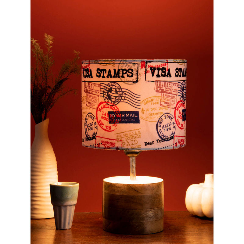 Buy Green Girgit Wooden Log Lamp with Multiple Stamps Shade Online