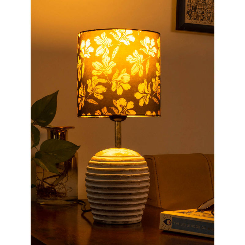 Buy Green Girgit Stripped Distress White Lamp with Black Floral ...