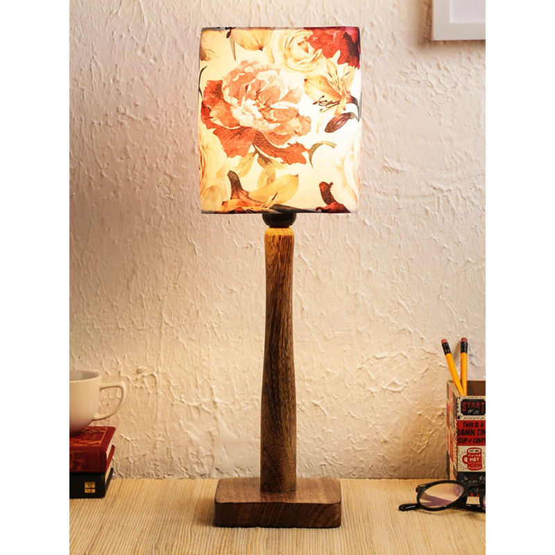 Buy Green Girgit Floral Rose Wooden Lamp Online