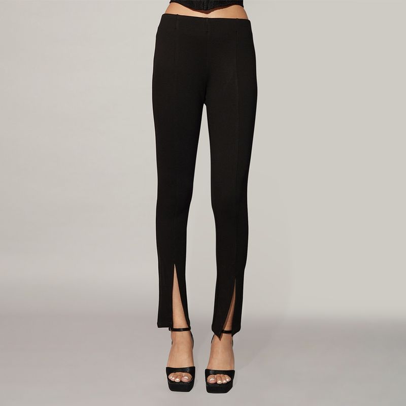 Buy Twenty Dresses by Nykaa Fashion Basics Black Solid Front Slit Fitted Jeggings Online