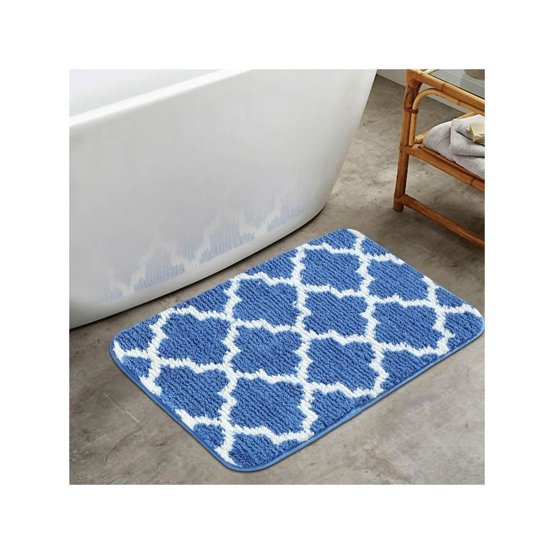 Buy OBSESSIONS Printed Anti-Skid Polyester Bath Mat, Blue Online