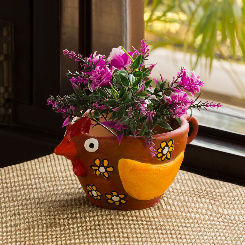 ExclusiveLane Pecking Hen' Handmade & Hand-painted Planter Pot In ...
