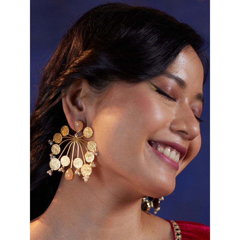 Buy Gajra Gang Chand Sitara Gold Rustic Dangler Earring with Pearl Online