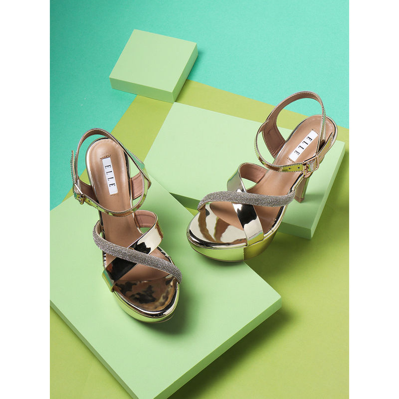 Buy ELLE Gold Women Buckle Sandals Online