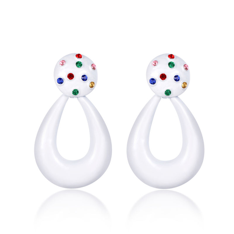 Buy Jewels Galaxy Copper Plated White Teardrop Shape Drop Earrings Online