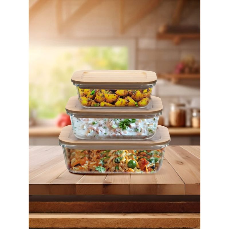 Buy The Better Home Borosilicate Glass Containers with Wooden Lids Online