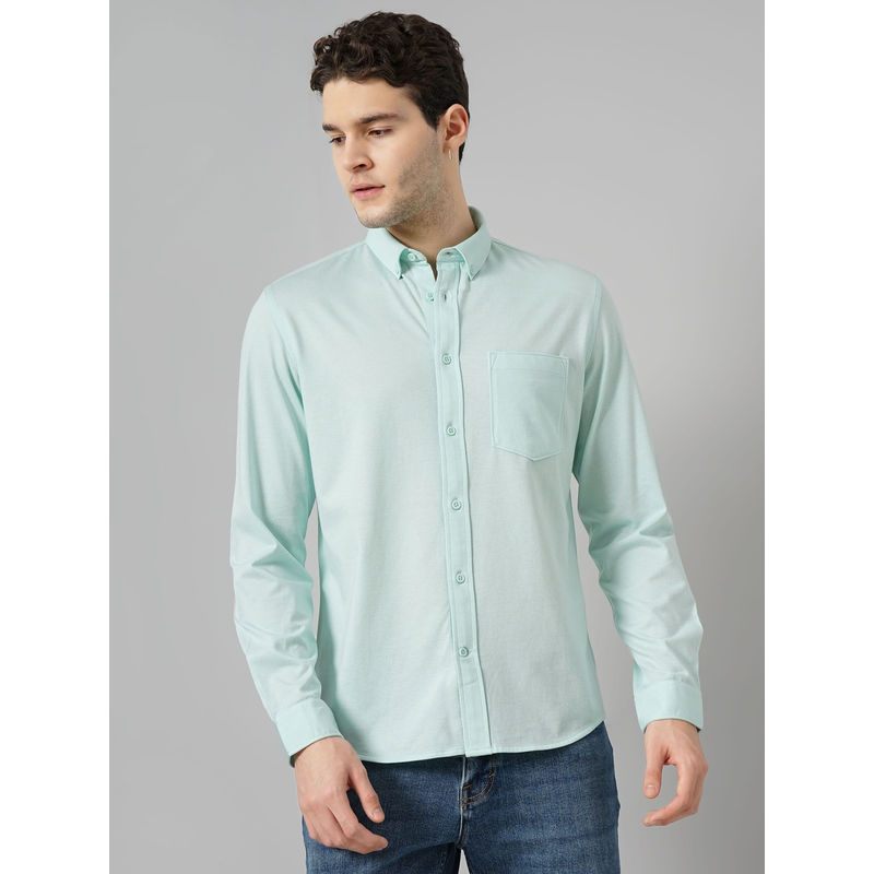 Buy CELIO Men Green Solid Regular Fit Cotton Knit Casual Shirt Online
