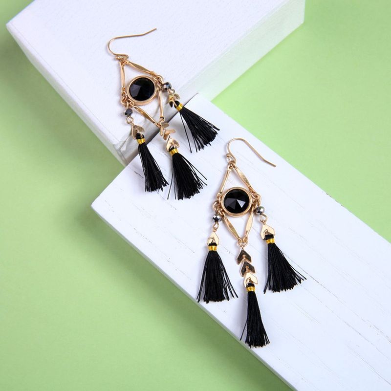 Buy Fabula Jewellery Black Multi Layer Tassel With Crystal Elongated ...