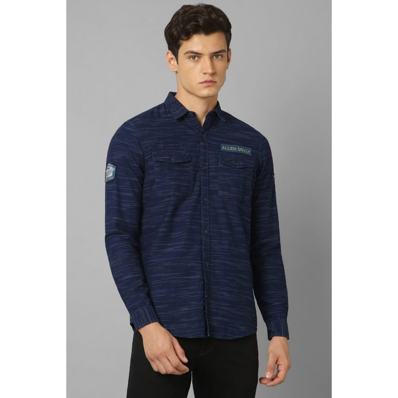 Buy Allen Solly Men Navy Blue Custom Fit Printed Full Sleeves Casual ...