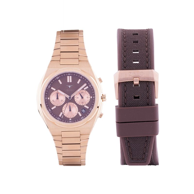 Buy ZINVO Rival Chrono Rose Gold Round Brown Dial Men Watch 200-06 (M ...