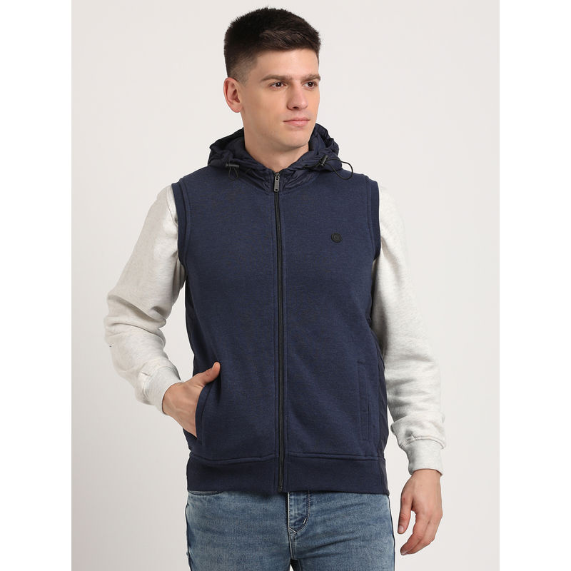 Buy Turtle Men Navy Blue Cotton Stretch Solid Hoodie Online