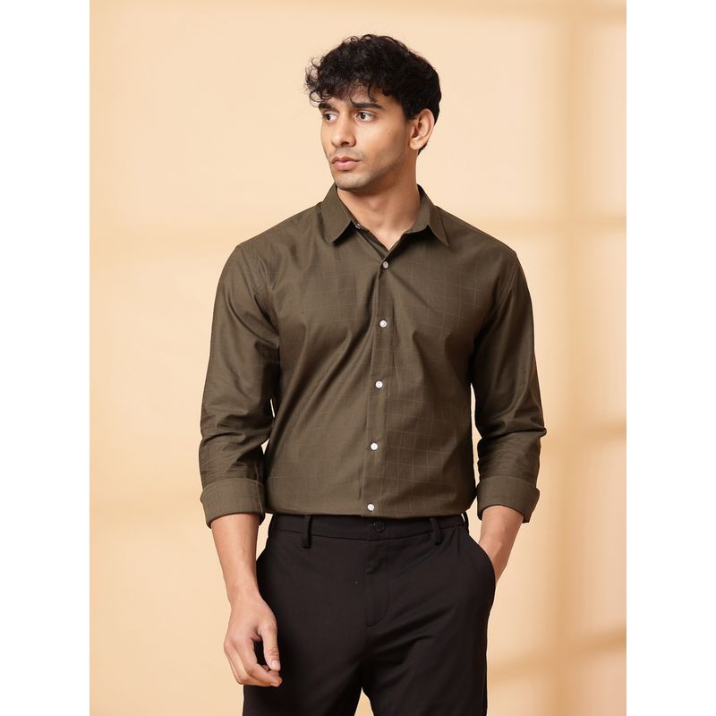 Buy RIGO Men Brown Classic Self Check Full Sleeve Shirt Online