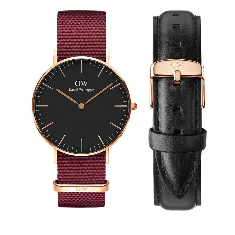 Daniel Wellington Classic Roselyn RG Black Dial & Sheffield Strap Watch ...