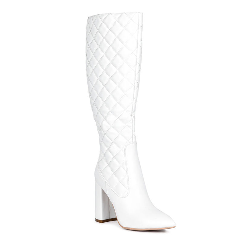 Buy London Rag Quilted Block Heeled Boots In White Online