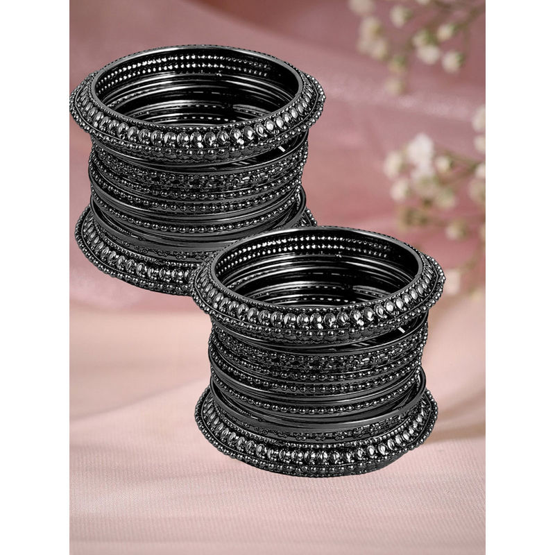 Buy OOMPH Combo of 32 Oxidised Black Bangle Set for Women & Girls - Size 2.6 Online
