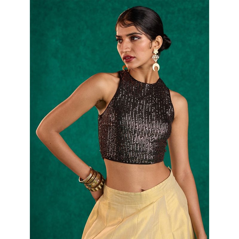 Gajra Gang Glitterati Bronze Sequin Embellished Crop Top: Buy Gajra ...