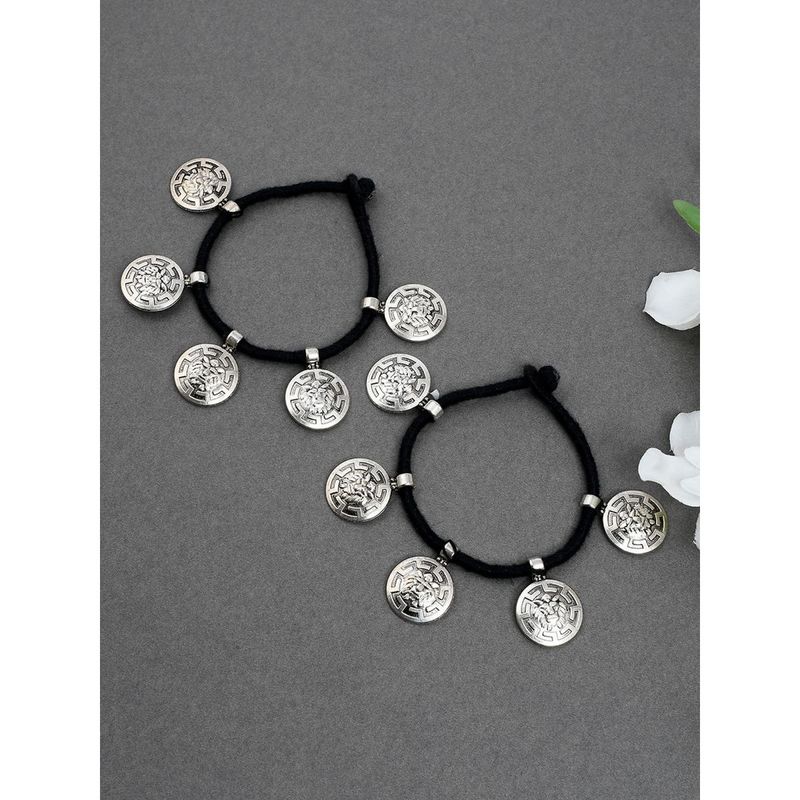 Buy Silvermerc Designs Women Black Thread Handcrafted Silver Plated ...