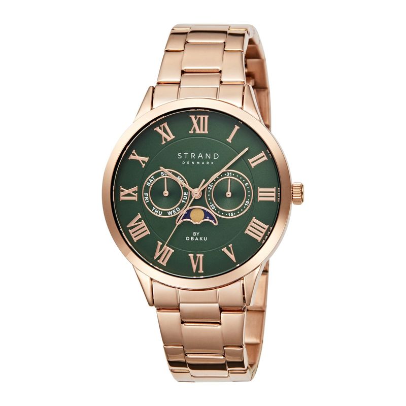 Buy Strand by Obaku Moon Mint Moonphase Multifunction Green Round Dial ...