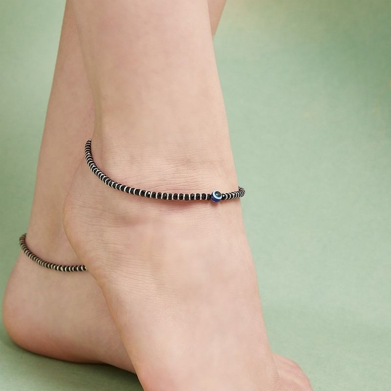 Buy Zavya Evil Eye Beads 925 Silver Anklets in Silver Chain - Pair Online