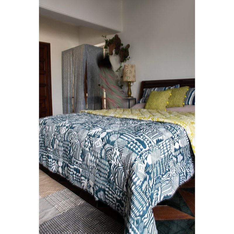 Buy Freedom Tree Patchwork Cotton Voile Blue and Lime Quilt Online