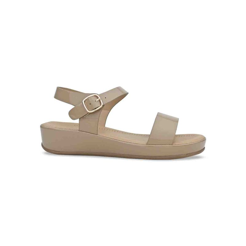 Buy ROCIA By Regal Beige Women Solid Patent Flat Sandals Online