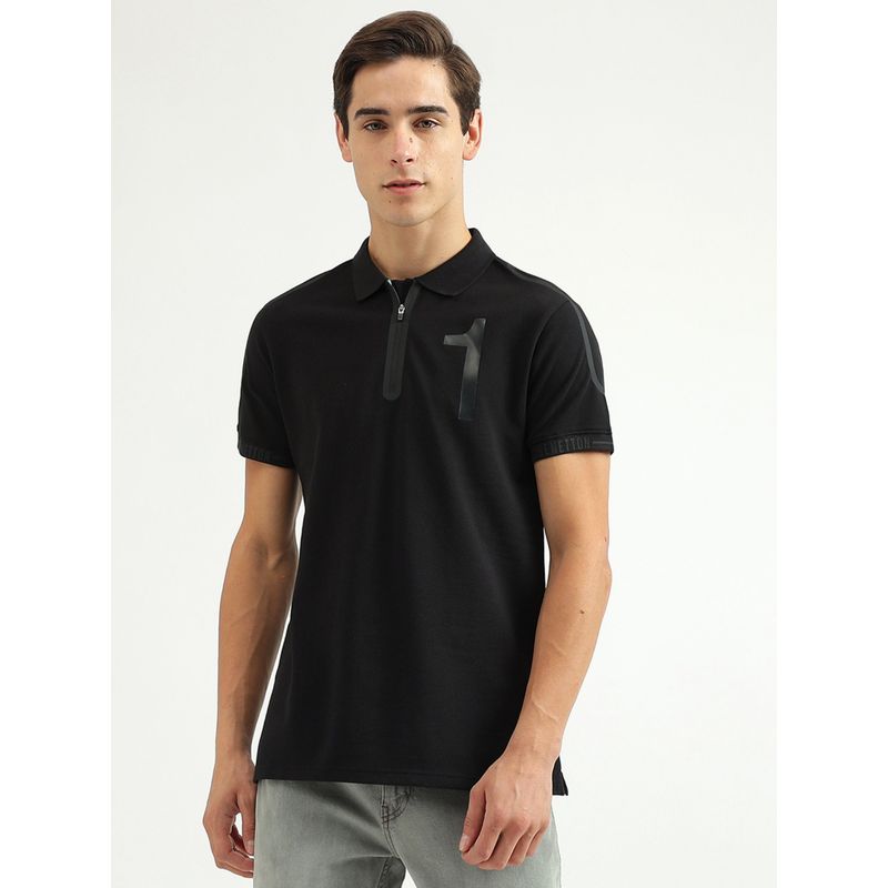 Buy United Colors of Benetton Black Solid Polo Neck Regular Fit Polo T Shirt Online