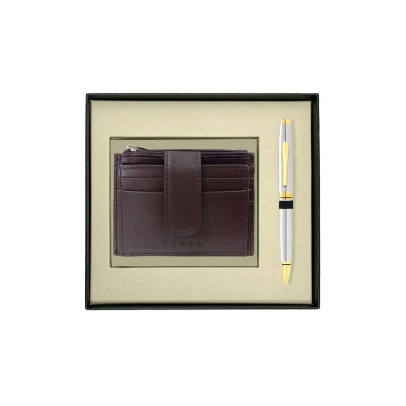 Buy Cross Coventry Gold Pen With Brown Card Holder (Set of 2) Online