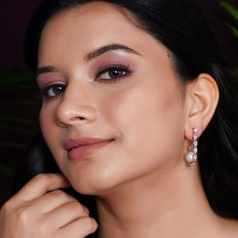 Buy Designbox Statement Pearl Earrings in Rose Gold Finish Online