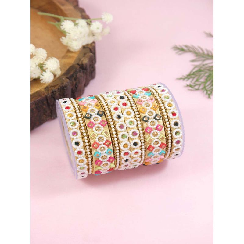 Buy I Jewels Gold Plated Multi-Color Silk Thread with Mirror Work Bangle Set Online
