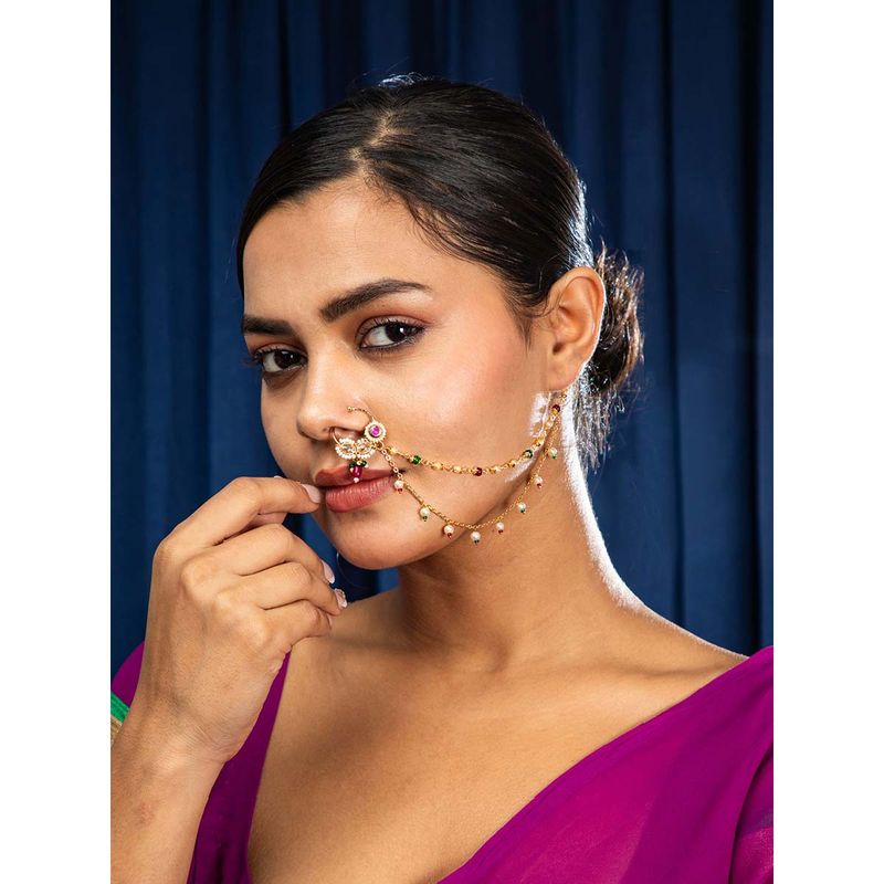 Buy Niscka Double Layer Pearl and Stone Chains Traditional Marathi Nath Online