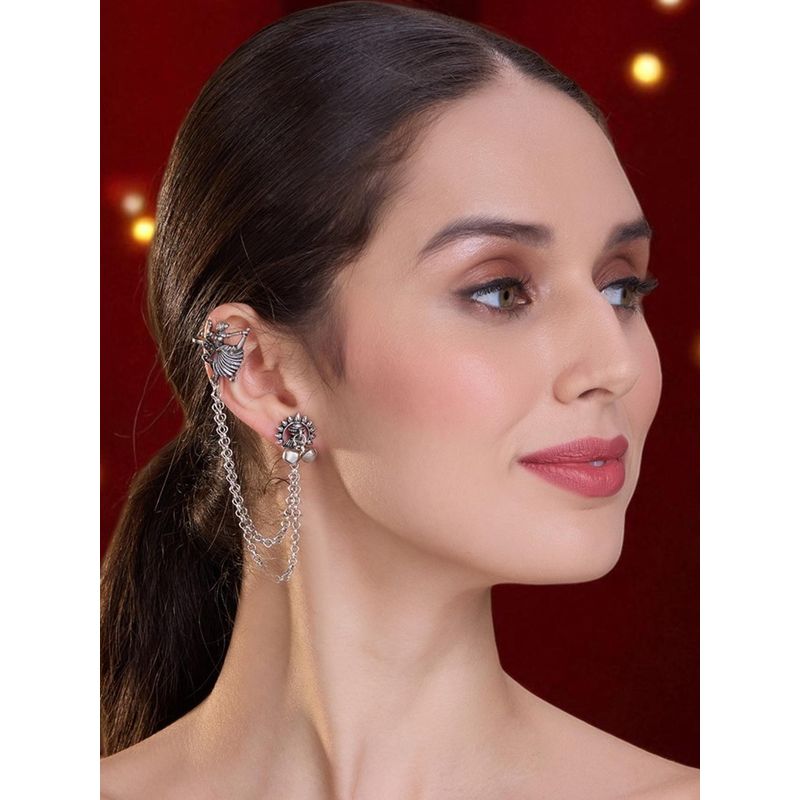 Buy OOMPH Radha Dancing Design Oxidised Silver Ethnic Ear Cuff Earring with Chain Online