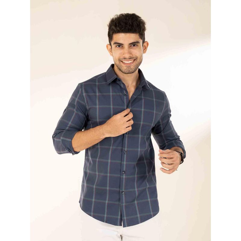 Buy The Bleu Label Mens Casual Full Sleeves Collar Neck Shirt Blue Online