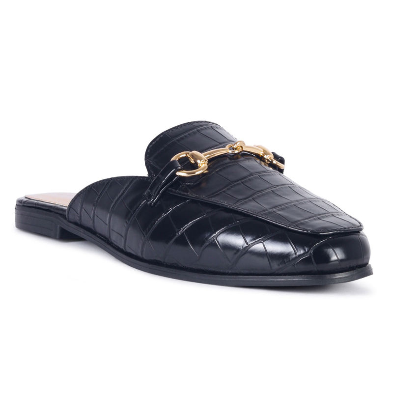 Buy London Rag Buckled Croc Mules In Black Online