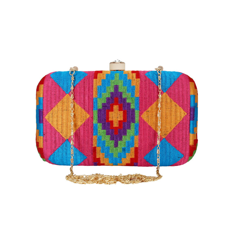 Buy Anekaant Hyperbole Embroidered Clutch Pink & Multi-Color Online