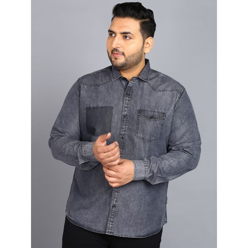 Buy Urbano Plus Men's Black Denim Full Sleeve Regular Fit Washed Casual ...