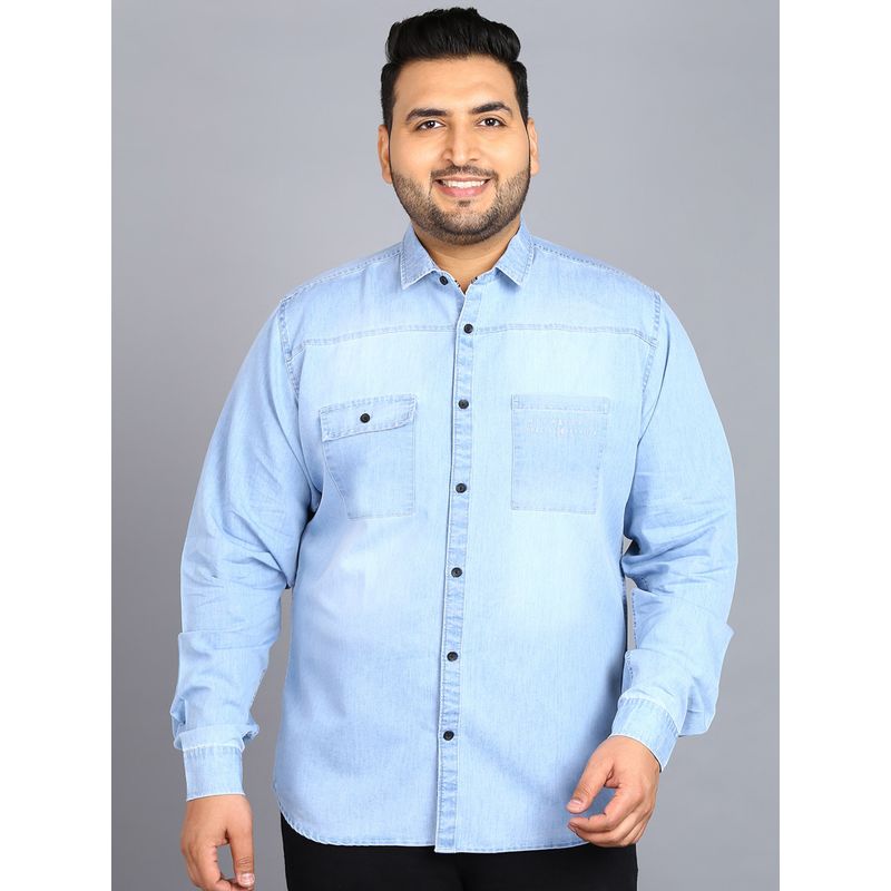 Buy Urbano Plus Men's Ice Blue Denim Full Sleeve Regular Fit Washed ...