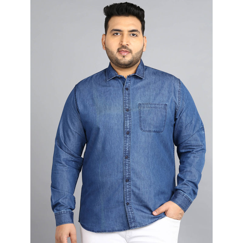 Buy Urbano Plus Men's Light Blue Denim Full Sleeve Regular Fit Washed ...