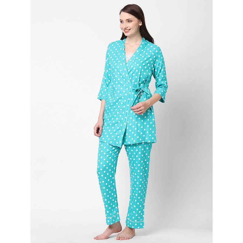 Buy Sweet Dreams Women Robe Polka Print Inner with Pyjama (Set of 3) Online