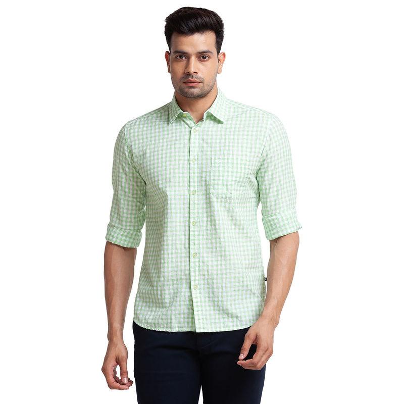 Buy Parx Slim Fit Checks Light Green Shirt Online