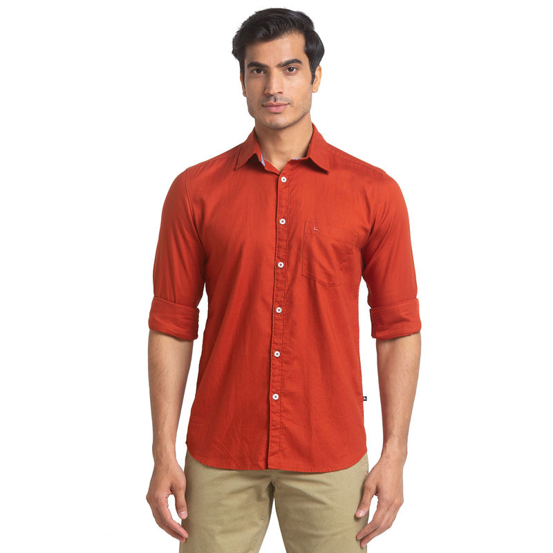 Buy Parx Slim Fit Solid Dark Rust Shirt Online