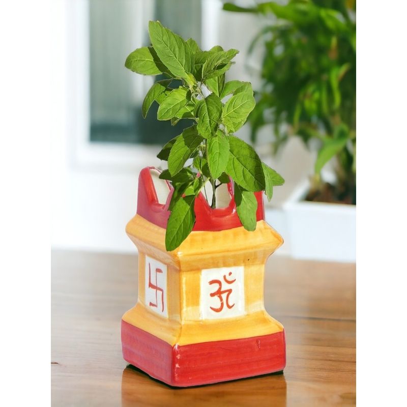 Buy Ecofynd 5 Inches Yellow Tulsi Ceramic Plant Pots Online