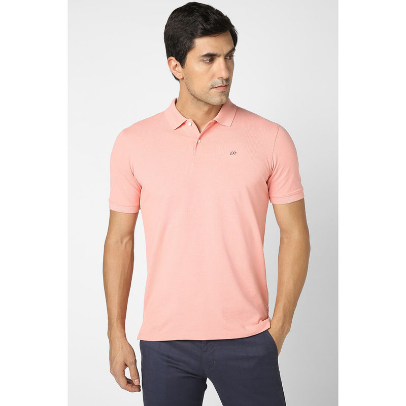 Buy Peter England Men Peach Solid Polo Neck Polo T-Shirts Online