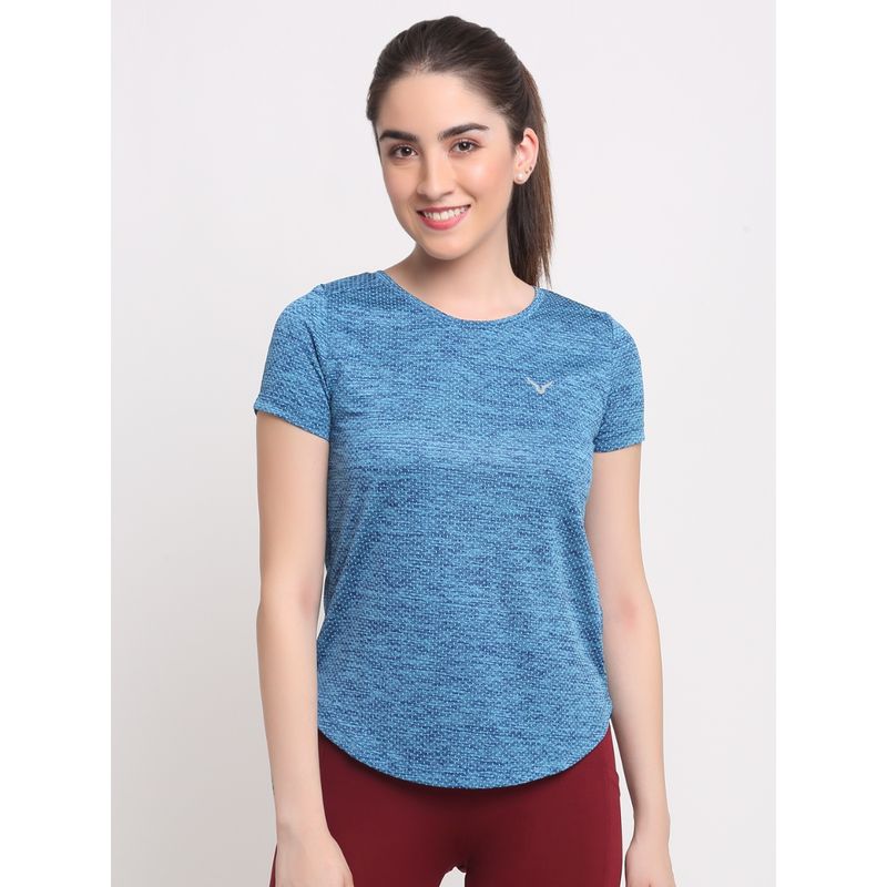 Buy INVINCIBLE Blue Womens Fitness Jacquard T-Shirt Online