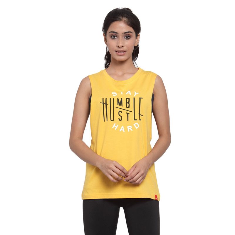 Buy INVINCIBLE Yellow Womens Stay Humble Deep Armhole Tank Top Online