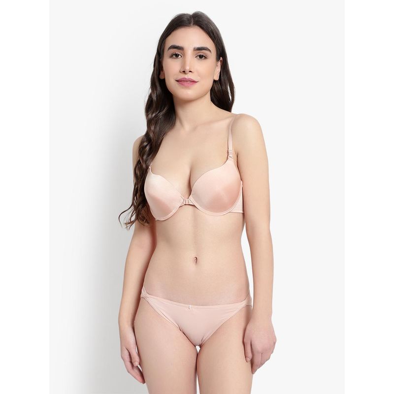 Buy BRACHY Women Beige Front Closure Push-Up Bra with Panty (Set of 2) Online