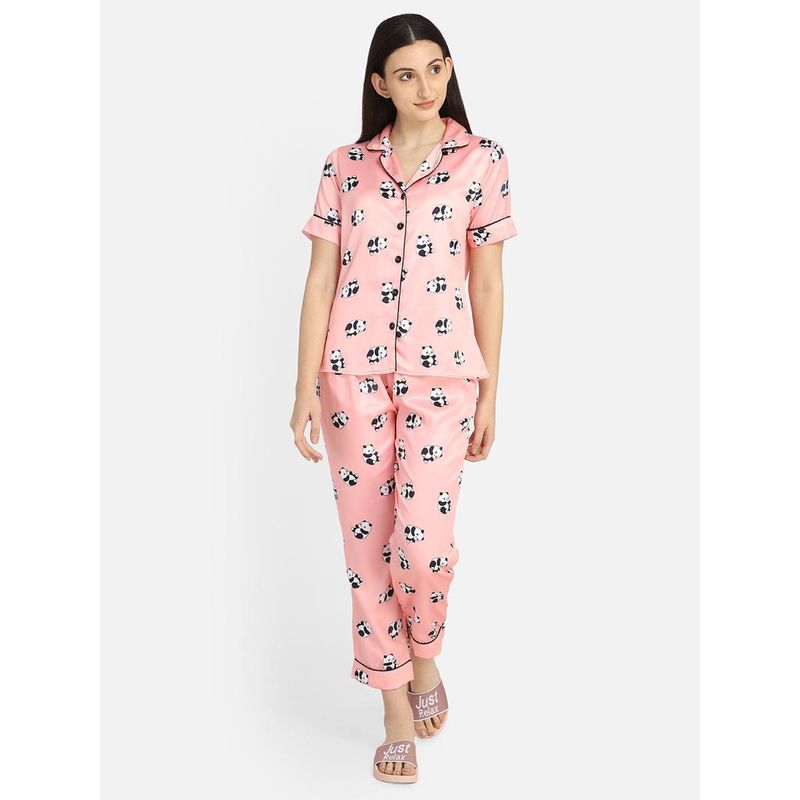 Buy Smarty Pants Women Silk Satin Pink Panda Print Night Suit (Set of 2 ...