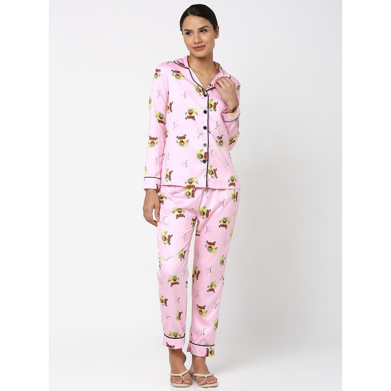 Buy Smarty Pants Women Silk Satin Baby Pink Quirky Print Night Suit ...