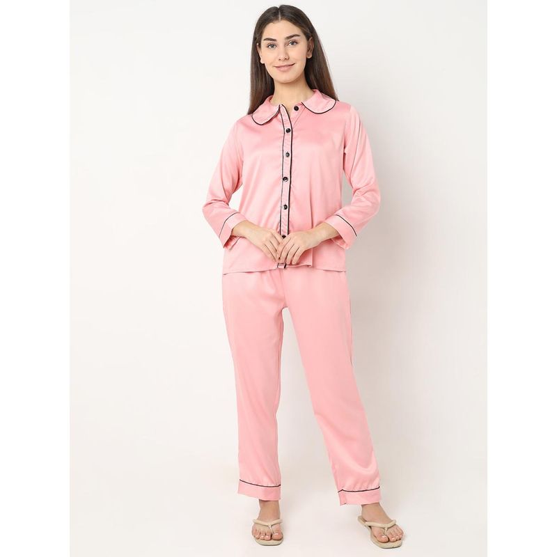 Buy Smarty Pants Women Silk Satin Baby Pink Night Suit (Set of 2) Online